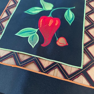 Embroidered Black Table Runner – Red Chili Pepper Design - Etsy