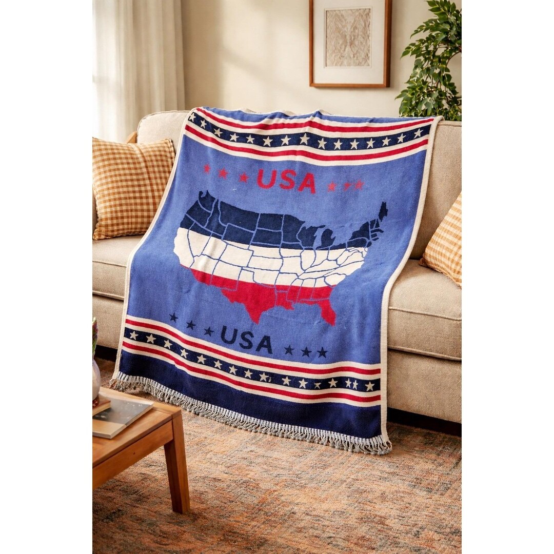 Vintage Vuteks 80's USA States Patriotic Throw Blanket Crown Crafts ...