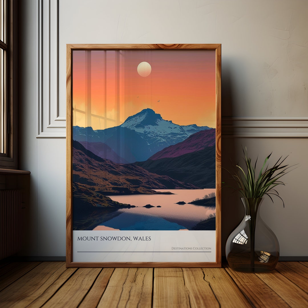 Sunset Over Mount Snowdon Wall Art Print | Wales Travel Poster, Scenic ...