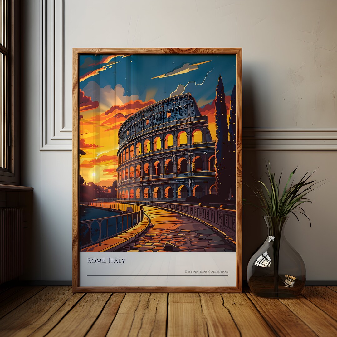 Rome Colosseum Sunset Poster, Ancient Rome Artwork, Italy Colosseum ...