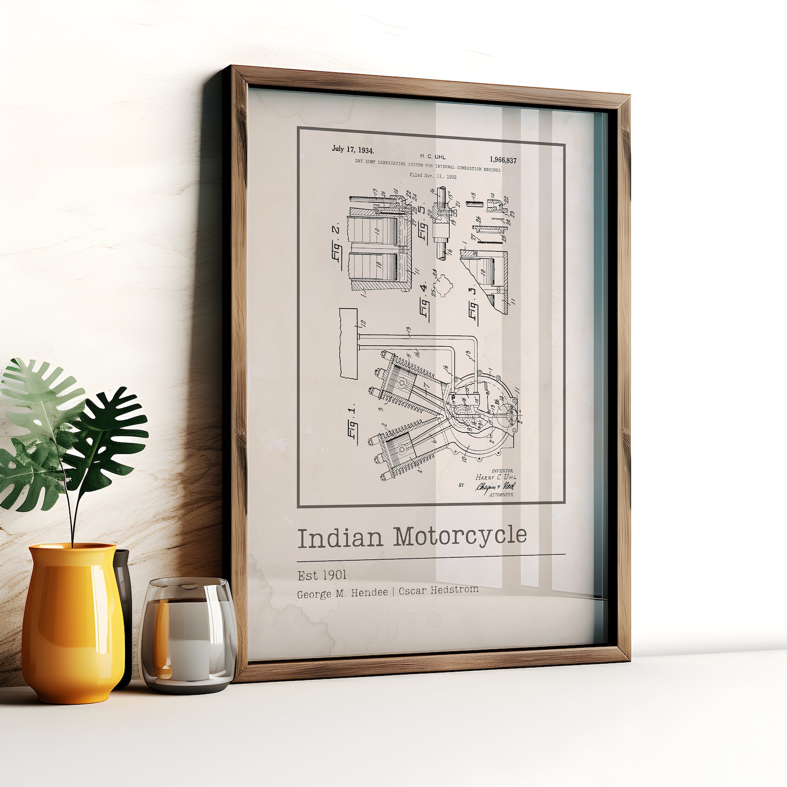 Indian Motorcycle Blueprint Poster 1934 Vintage Patent Art Classic ...