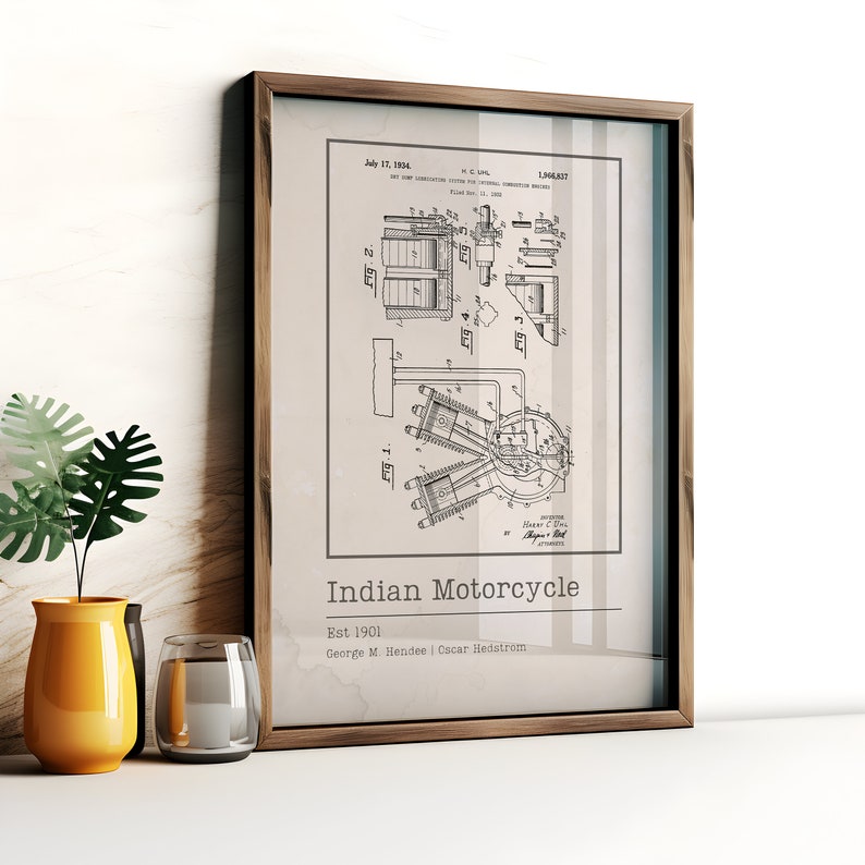 Indian Motorcycle Blueprint Poster 1934 Vintage Patent Art Classic ...
