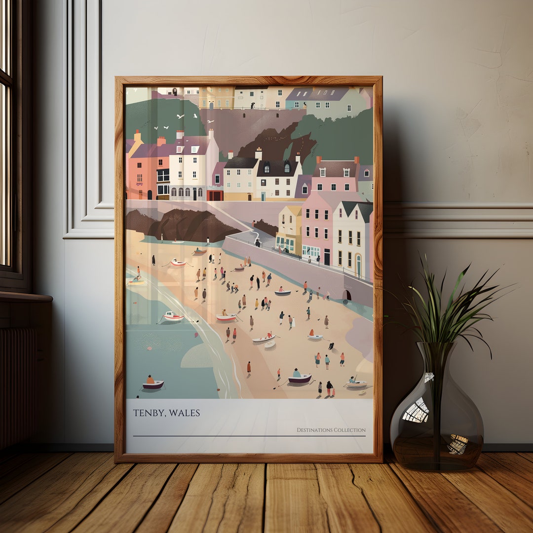 Charming Tenby Beach Scene Wall Art Print | Wales Coastal Town Poster ...