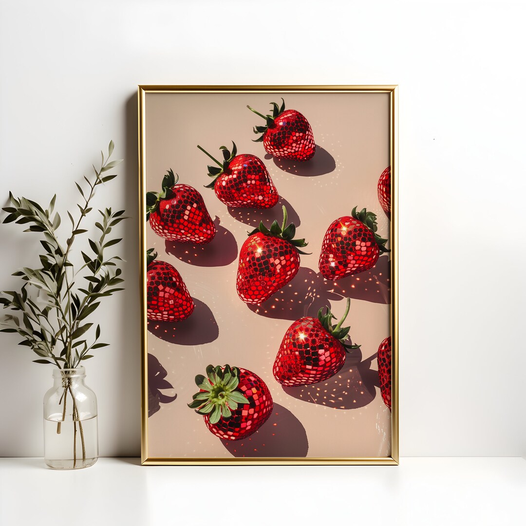 Disco Strawberry Print | Disco Ball Decor | Mirrorball Poster ...