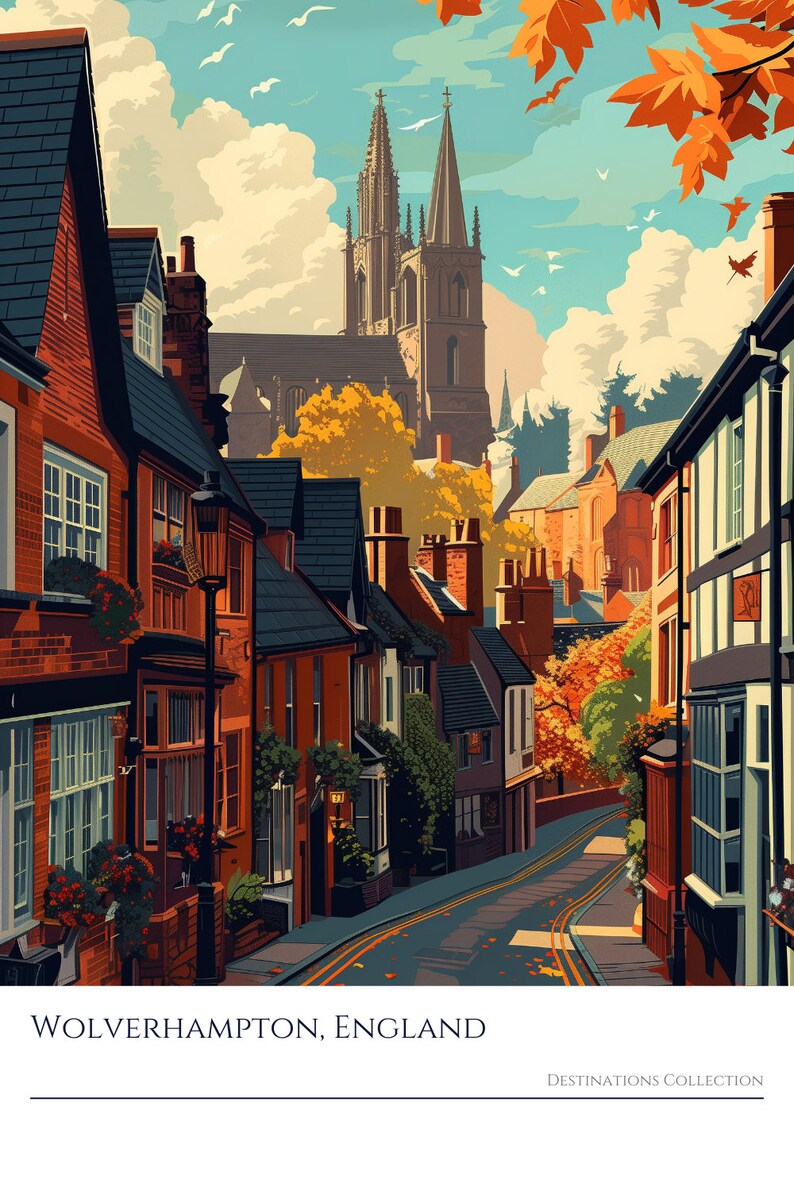 City Backstreet Wolverhampton Poster, West Midlands Wall Art ...