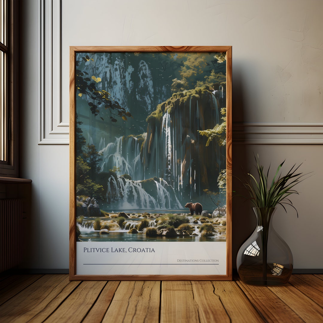 Plitvice Lakes Park Bear Illustration Poster, Plitvice Lakes Park ...
