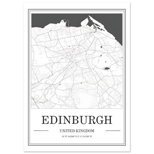 Edinburgh Map Poster | Minimalist City Print | Black and White Urban ...