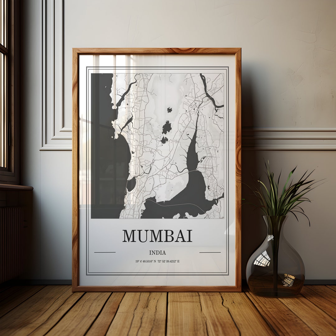 Mumbai Map Poster | Minimalist City Map Print | Black and White Urban ...