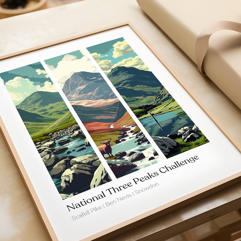 National Three Peaks Poster Poster | Snowdon, Scafell Pike, Ben Nevis Wall Print | 3 Peaks ...