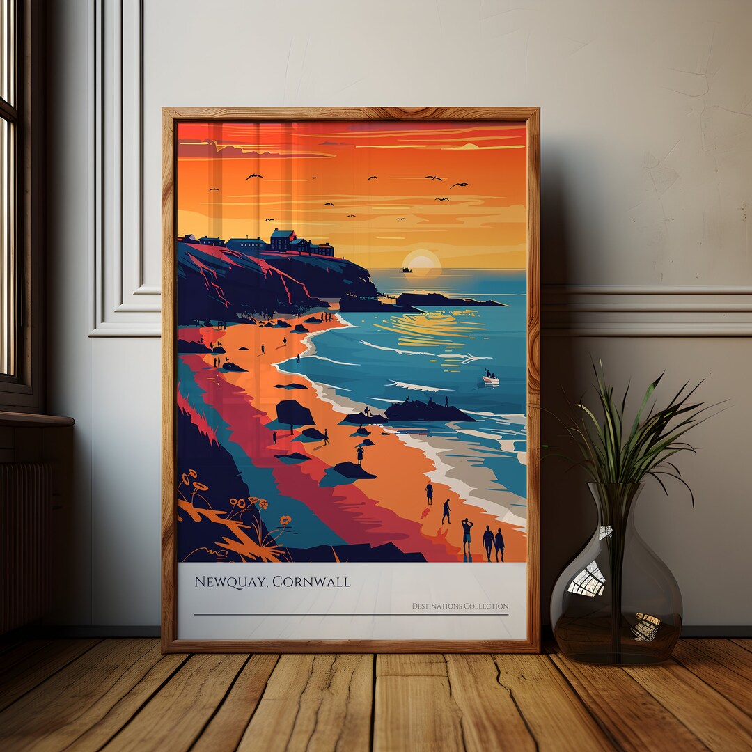 Newquay Cornwall Beach Sunset Art Print: UK Coastal Poster - Etsy