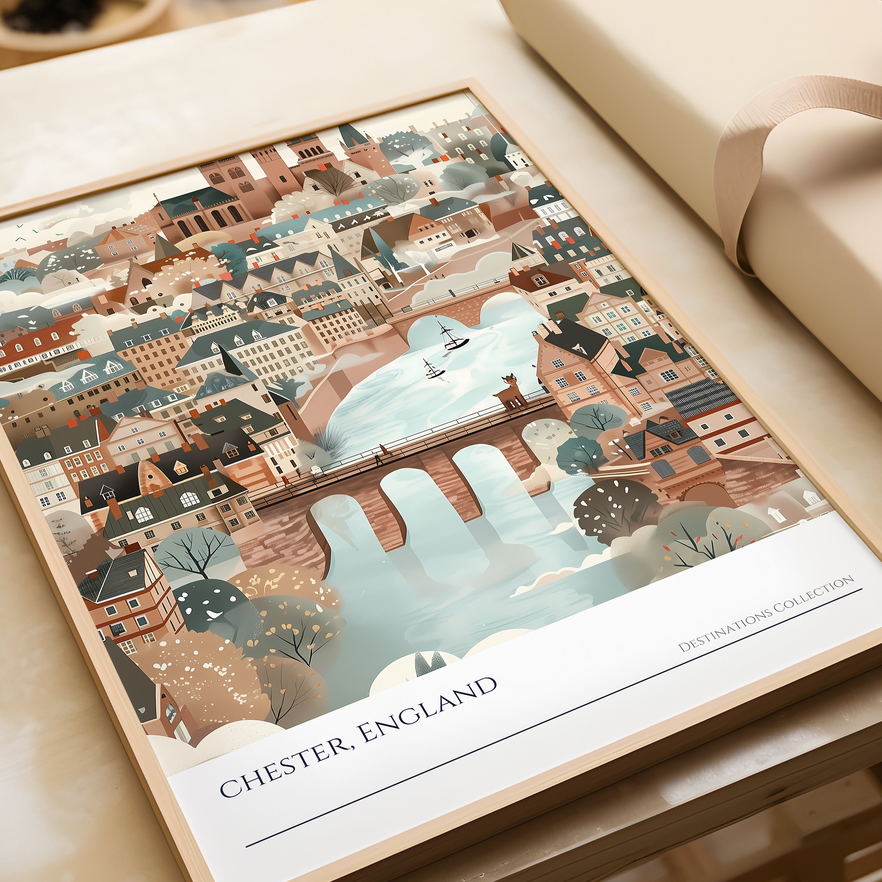 Chester England Poster: Illustrated Cityscape Travel Print - Etsy
