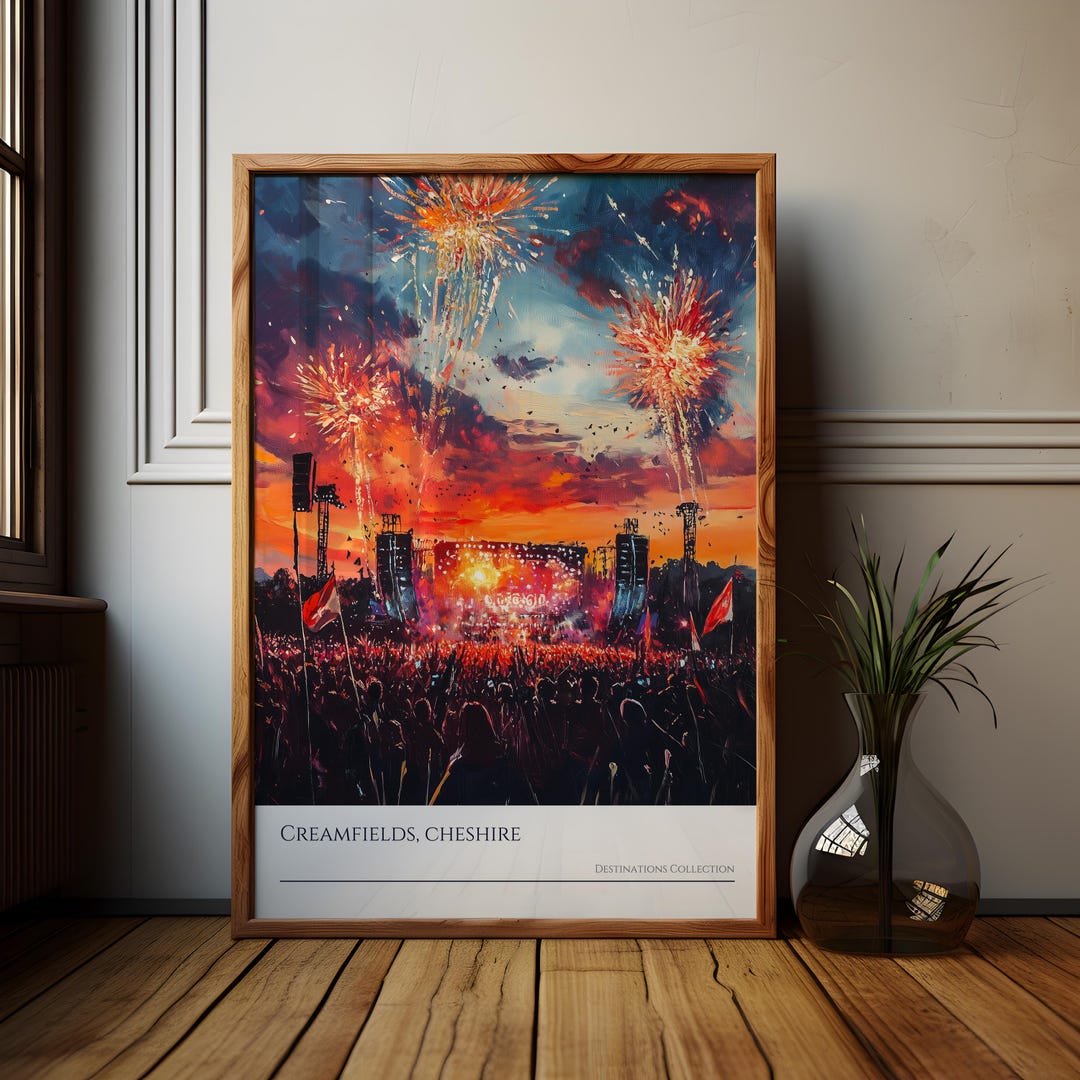 Creamfields Sunset Poster, Creamfields Festival Oil Painting Art, Fest ...