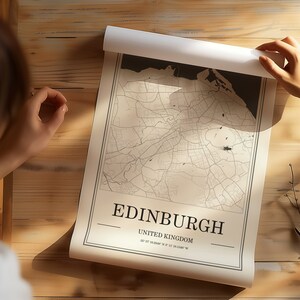 Edinburgh Map Poster | Minimalist City Print | Black and White Urban ...