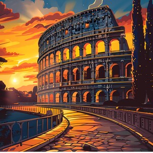 Rome Colosseum Sunset Poster, Ancient Rome Artwork, Italy Colosseum ...