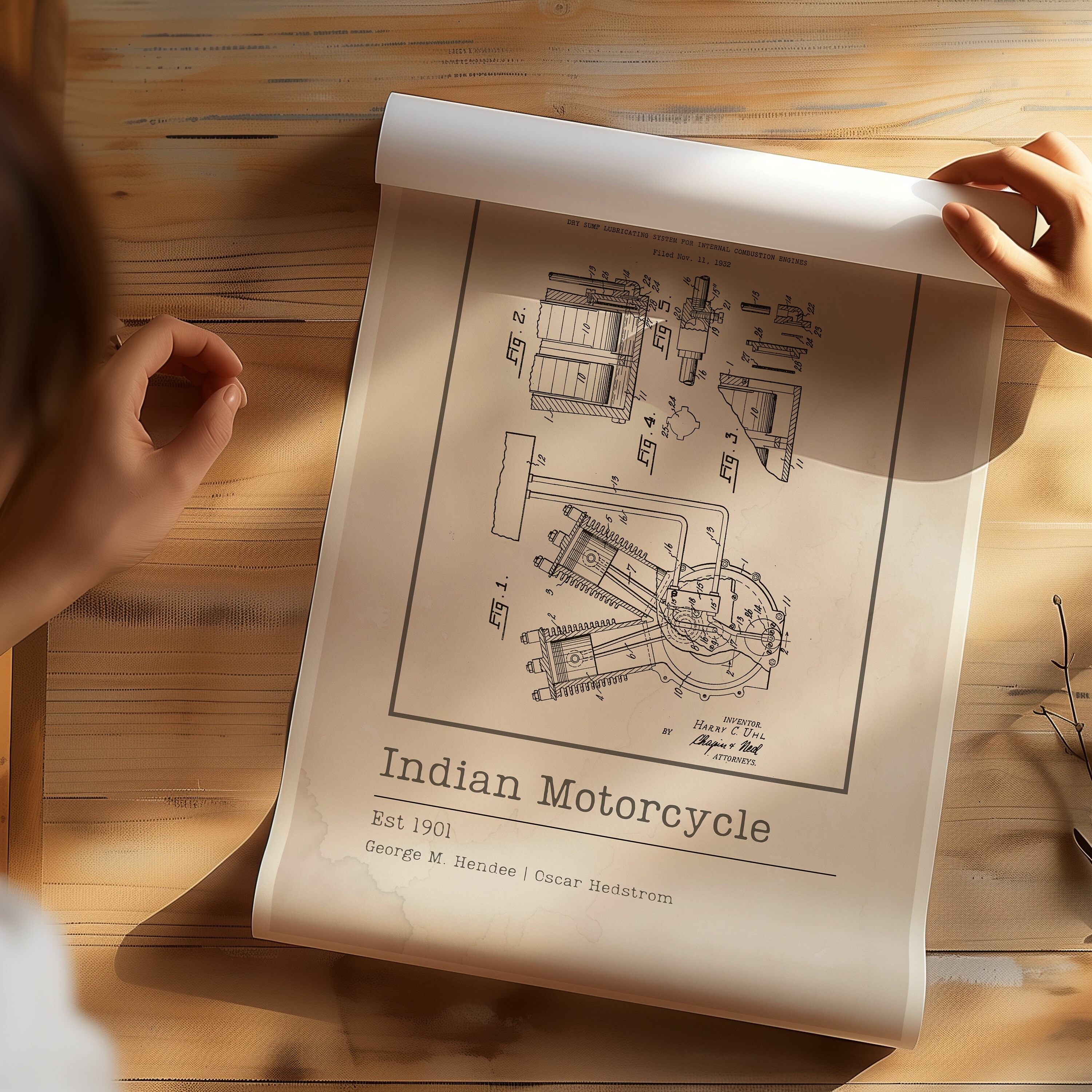 Indian Motorcycle Blueprint Poster 1934 Vintage Patent Art Classic ...