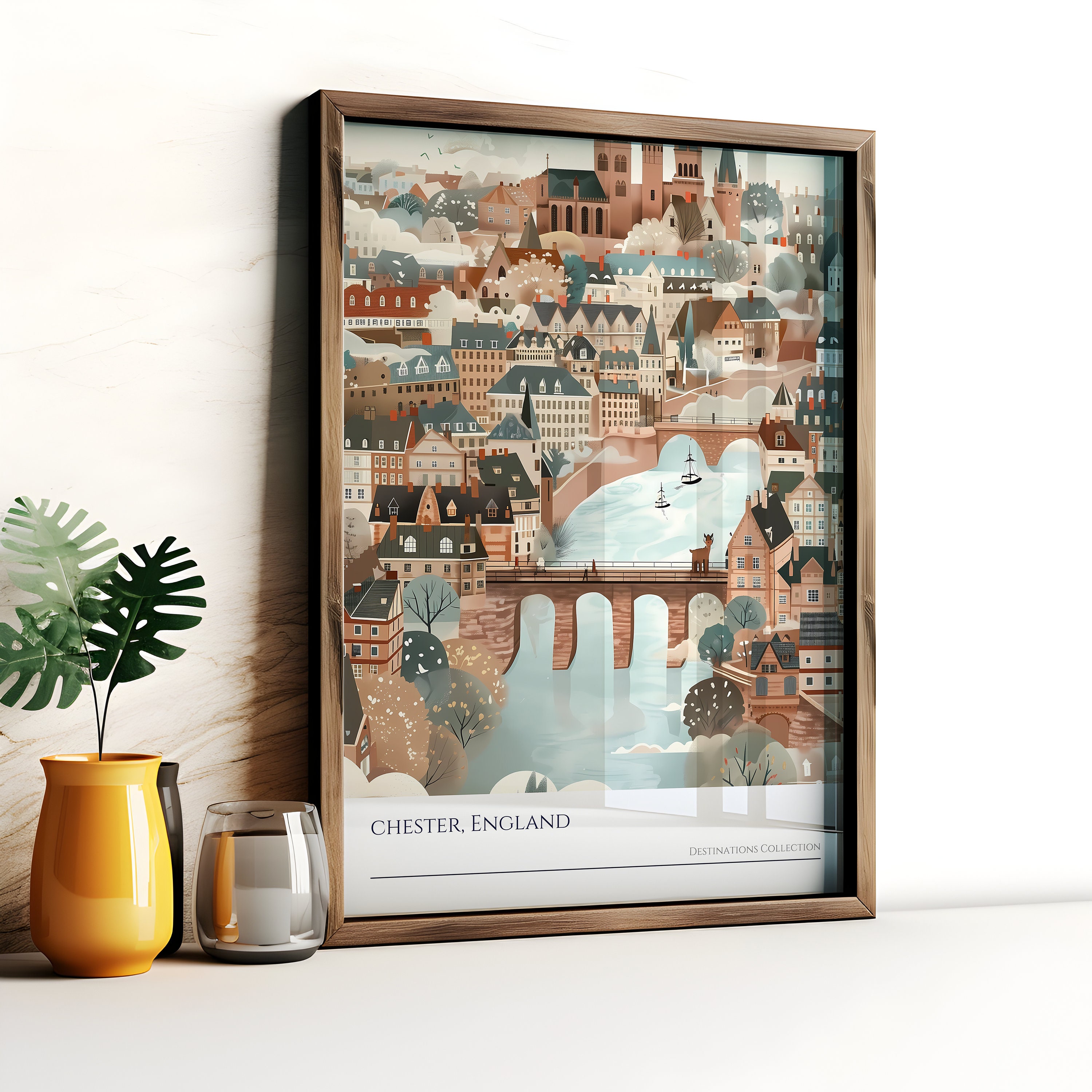 Chester England Poster: Illustrated Cityscape Travel Print - Etsy