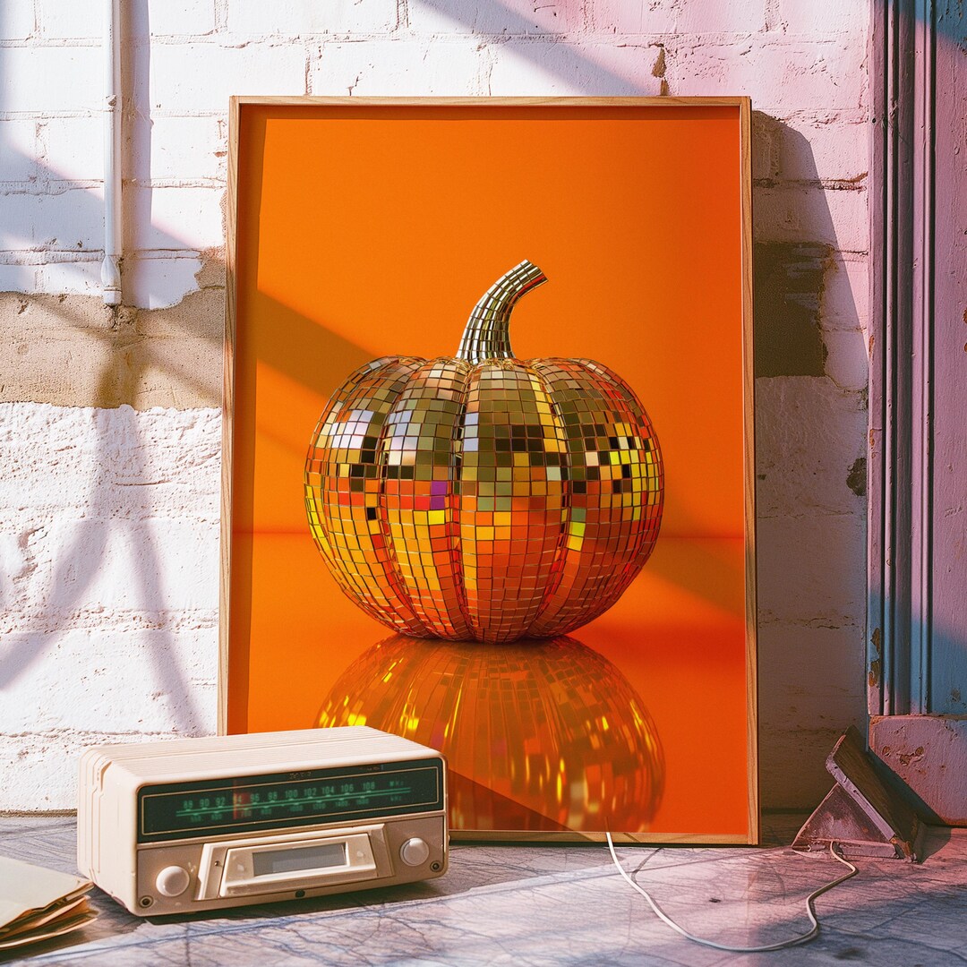Disco Ball Pumpkin Poster, Disco Pumpkin Art, Disco Kitchen Y2k Design ...