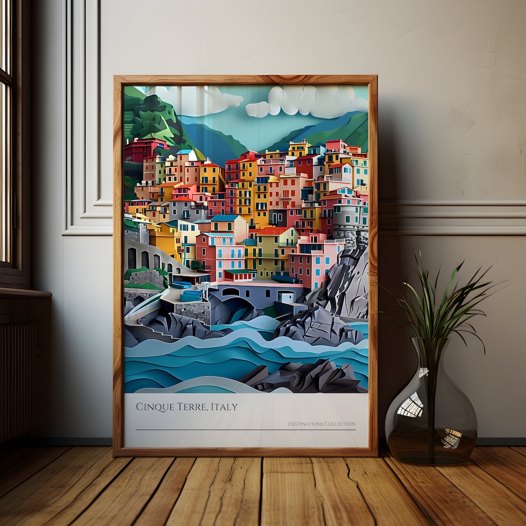 Cinque Terre Italy Paper Craft Style Poster, Cinque Terre Painting ...