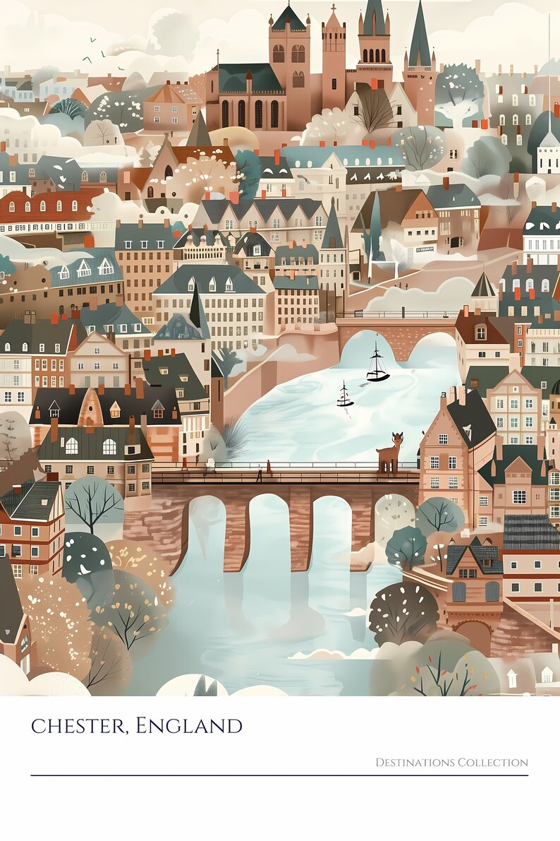 Chester England Poster: Illustrated Cityscape Travel Print - Etsy