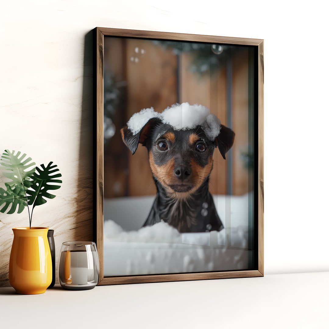 Mini Doberman Pinscher Bath Art: Puppy Home Decor Poster - Etsy