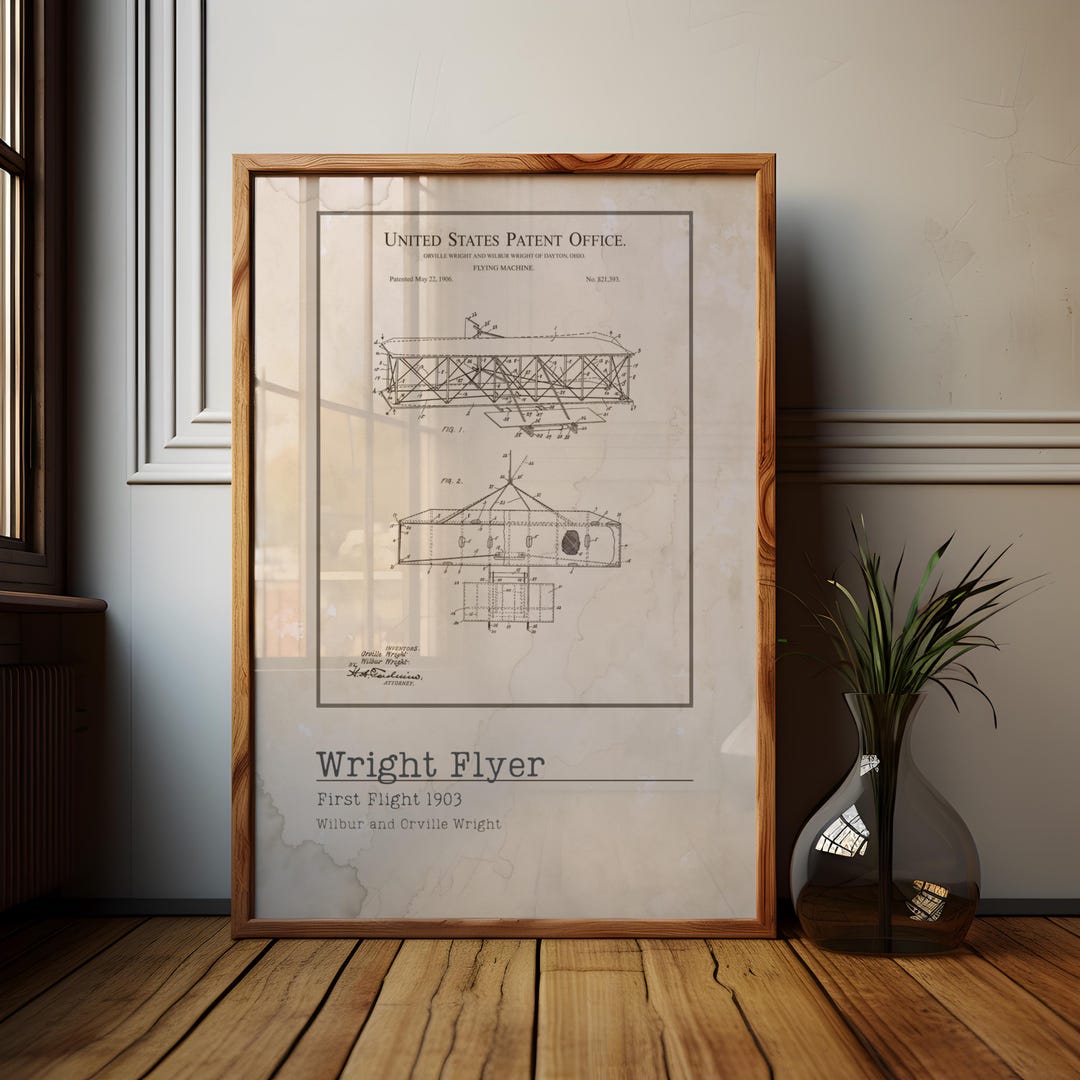Wright Brothers Poster, Patent Print Flying Machine Poster, Wright ...