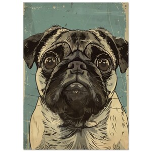 Vintage Pug Portrait | Retro-style Pug Artwork, Classic Dog ...