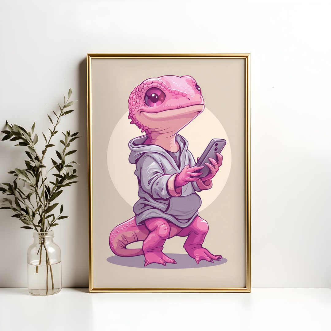 Gen Z Lizard Print | Cute Pink Lizard Poster, Fun Wall Decor, Animal ...