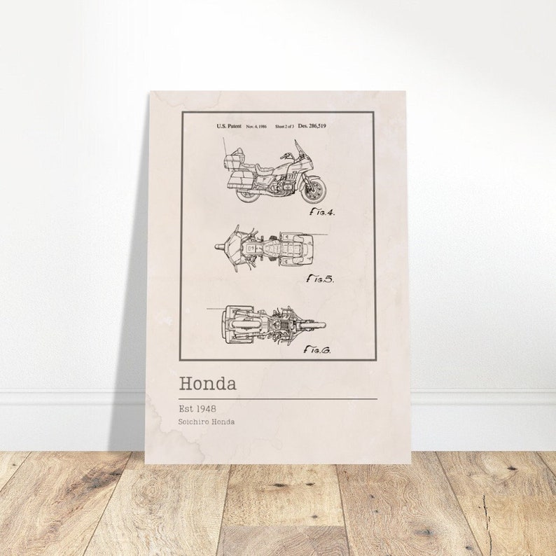Honda Motorcycle Blueprint Poster 1986 Vintage Patent Art Classic Honda ...