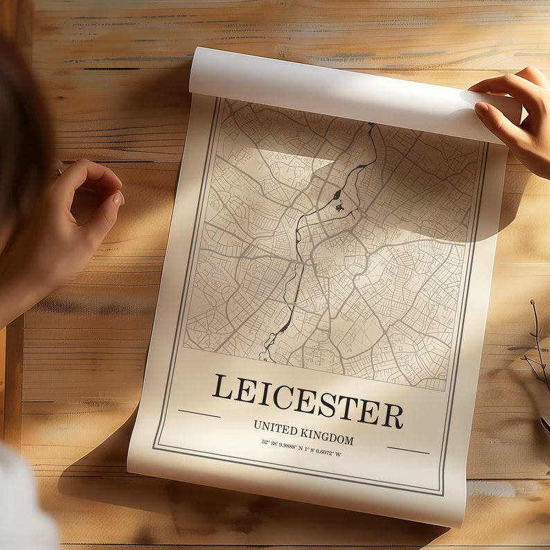 Leicester Map Print: Minimalist Black and White City Art - Etsy UK