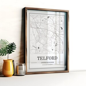 Telford Map Poster | Minimalist City Map Print | Black and White Urban ...