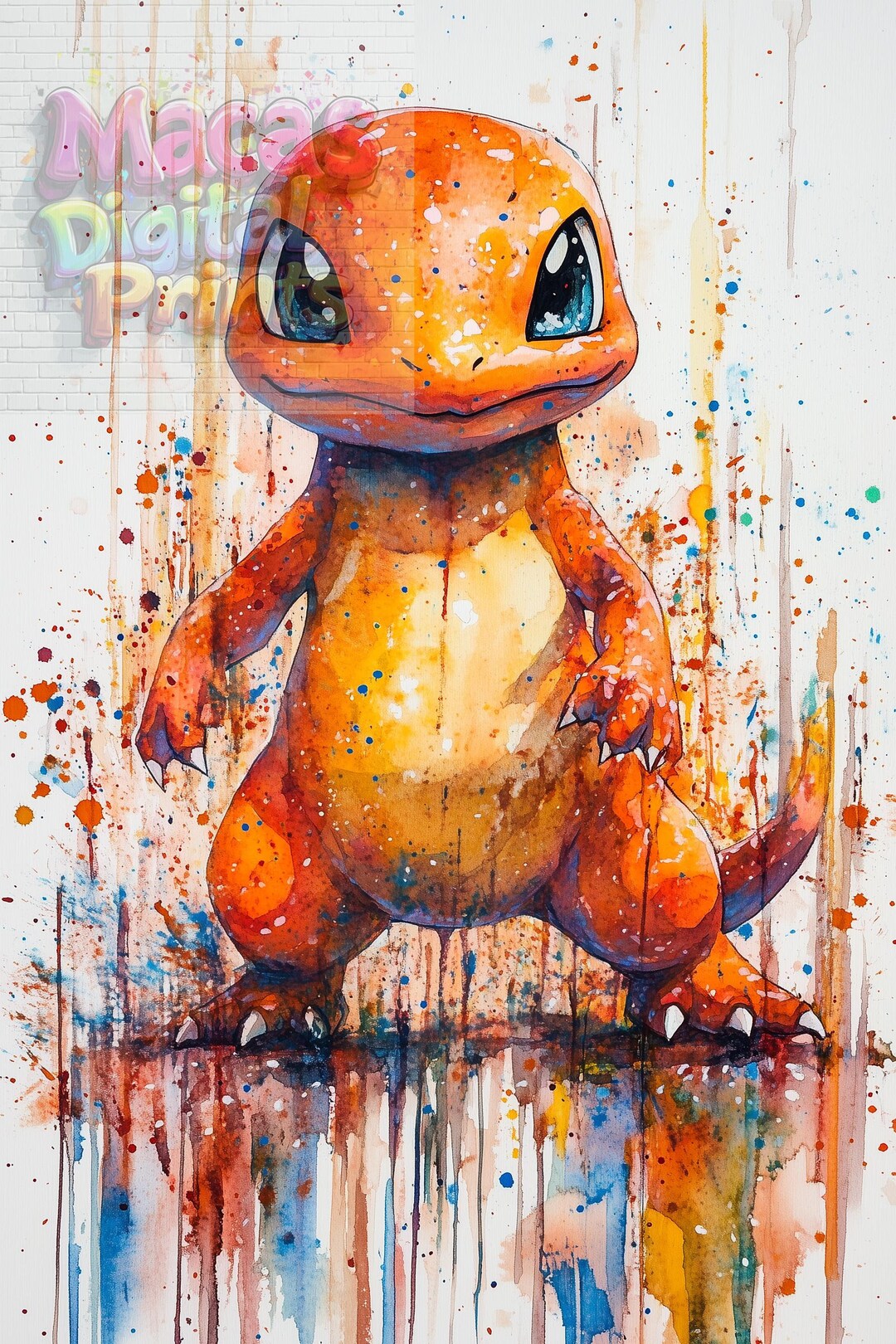 Charmander / Charizard Splash Paint Print Pokemon Wall Art / Paper High ...