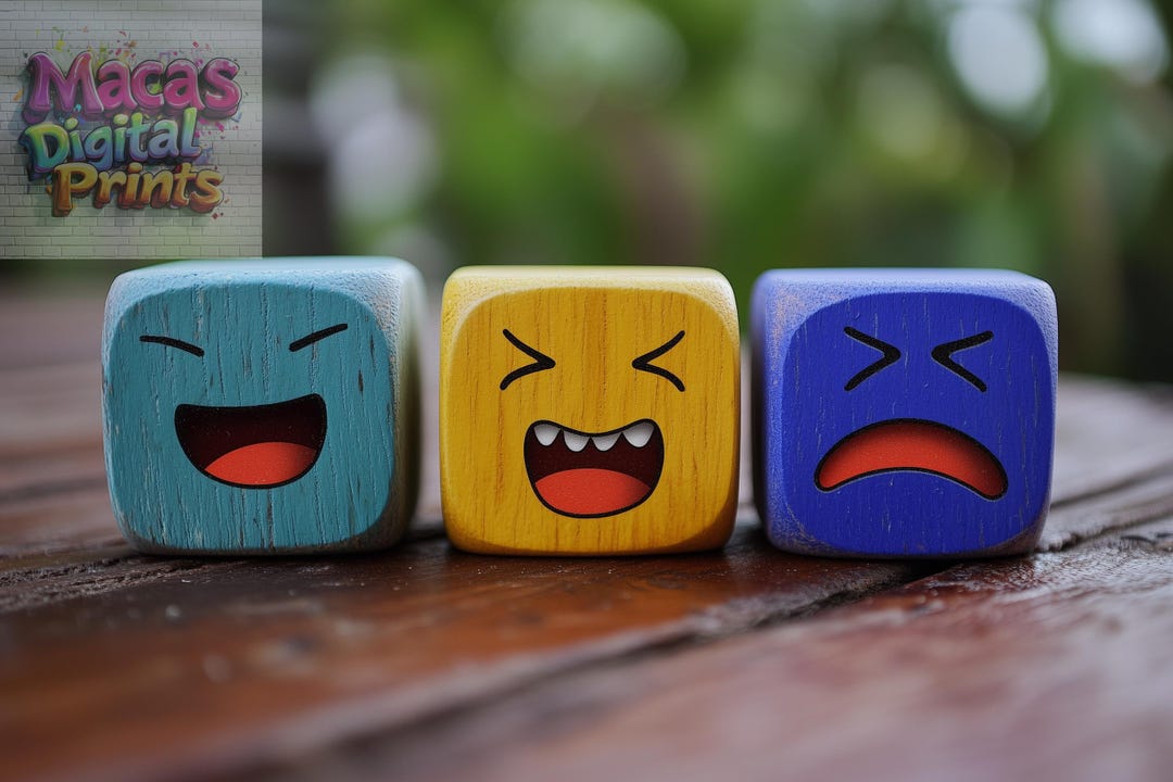 Funny Wooden Emoji Cubes Happy Grumpy Sad Angry Mixed Emotions, for ...