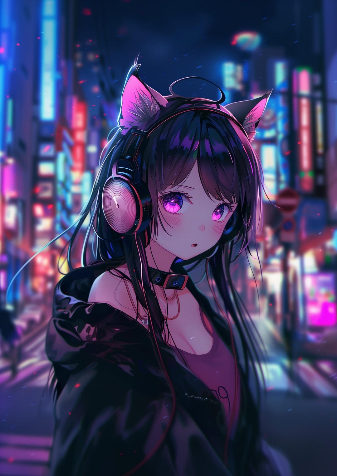 Anime Girl | Cat Ears | Headphones | Print | Anime | Art | Games Room ...