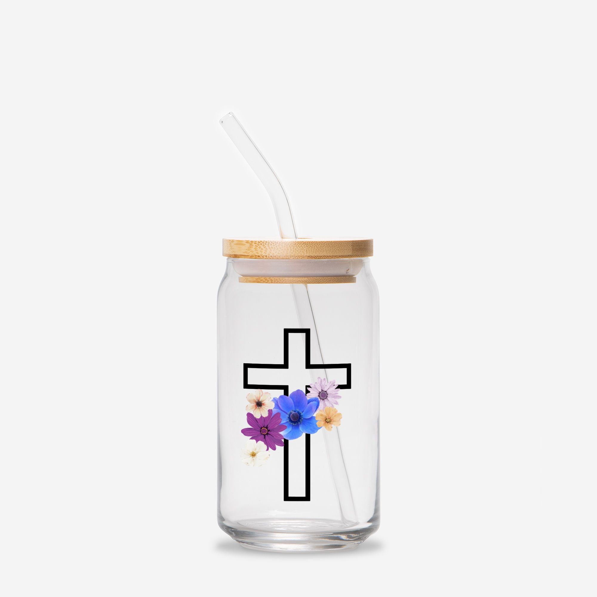 Religious Glass Cup Set With Cross, Lid, and Straw Christian Gift - Etsy