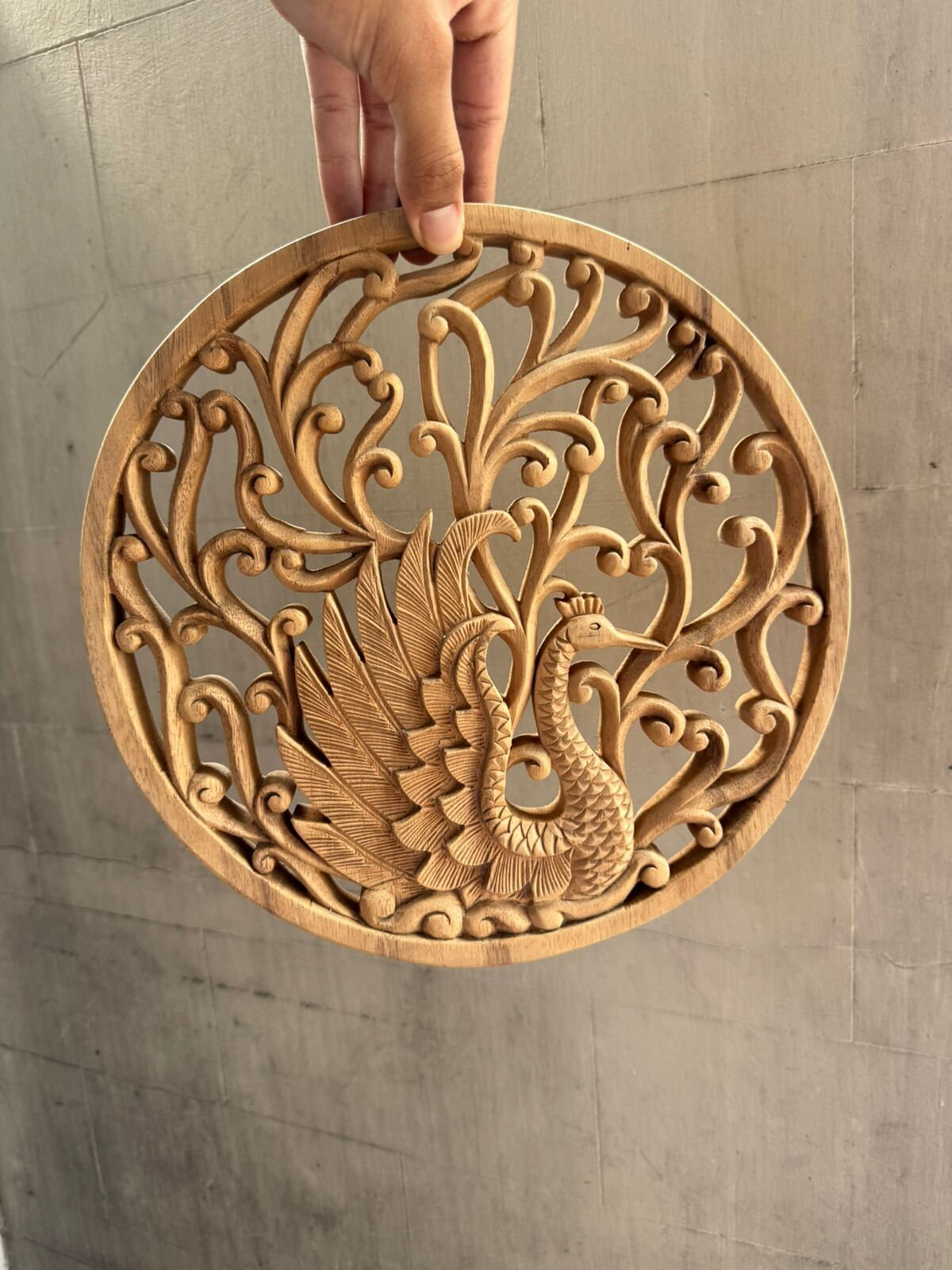 Hand-carved Wooden Round Wall Art Exquisite Peacock Design, 11.5 X 11.5 ...
