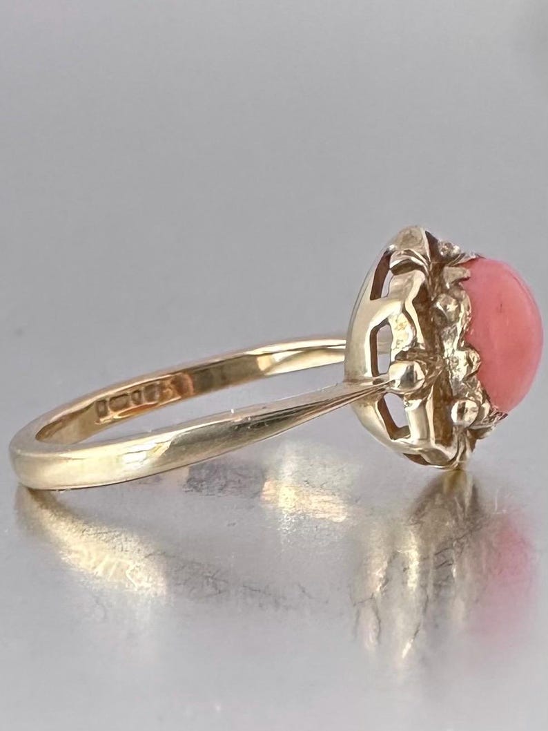 Vintage Angel Skin Coral Ring 9K Gold Cabochon Cut Ring Size M /6.25 - Etsy