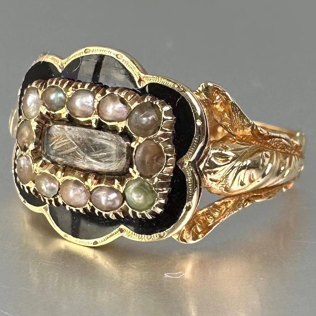 Antique Mourning Memorial Ring Seed Pearls 1858 18K Gold, Carved ...