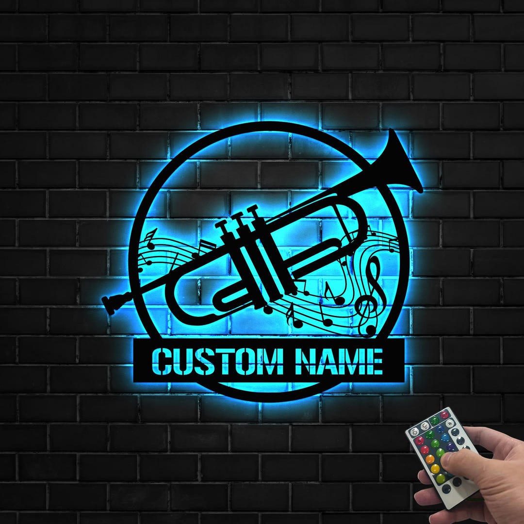 Personalized Trombone Musical Instrument Metal Wall Art With LED Lights ...