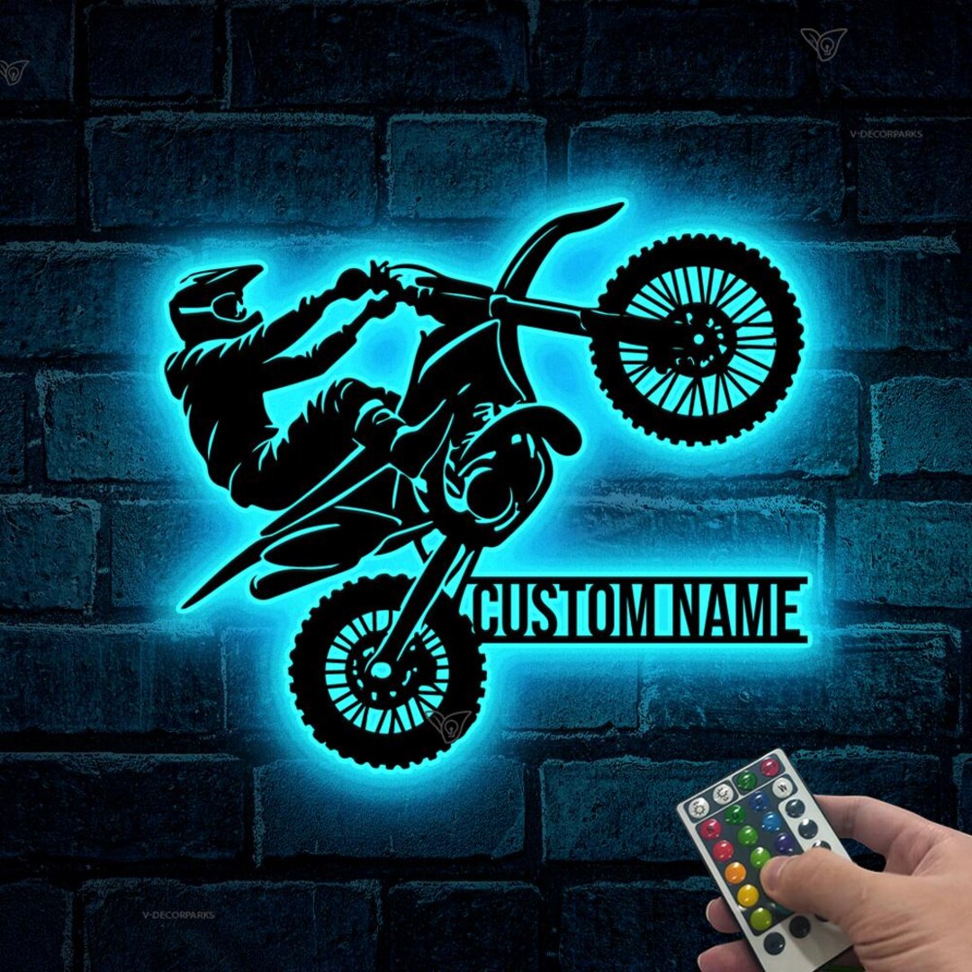 Custom Motocross Dirt Bike Monogram Metal Sign Wall Art With LED Lights ...