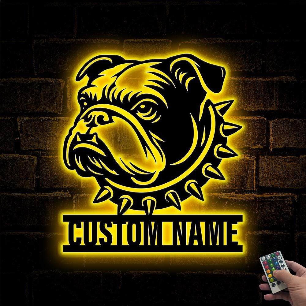 Custom Bulldog Metal Wall Art LED Lights Personalized Dog Lover Name ...