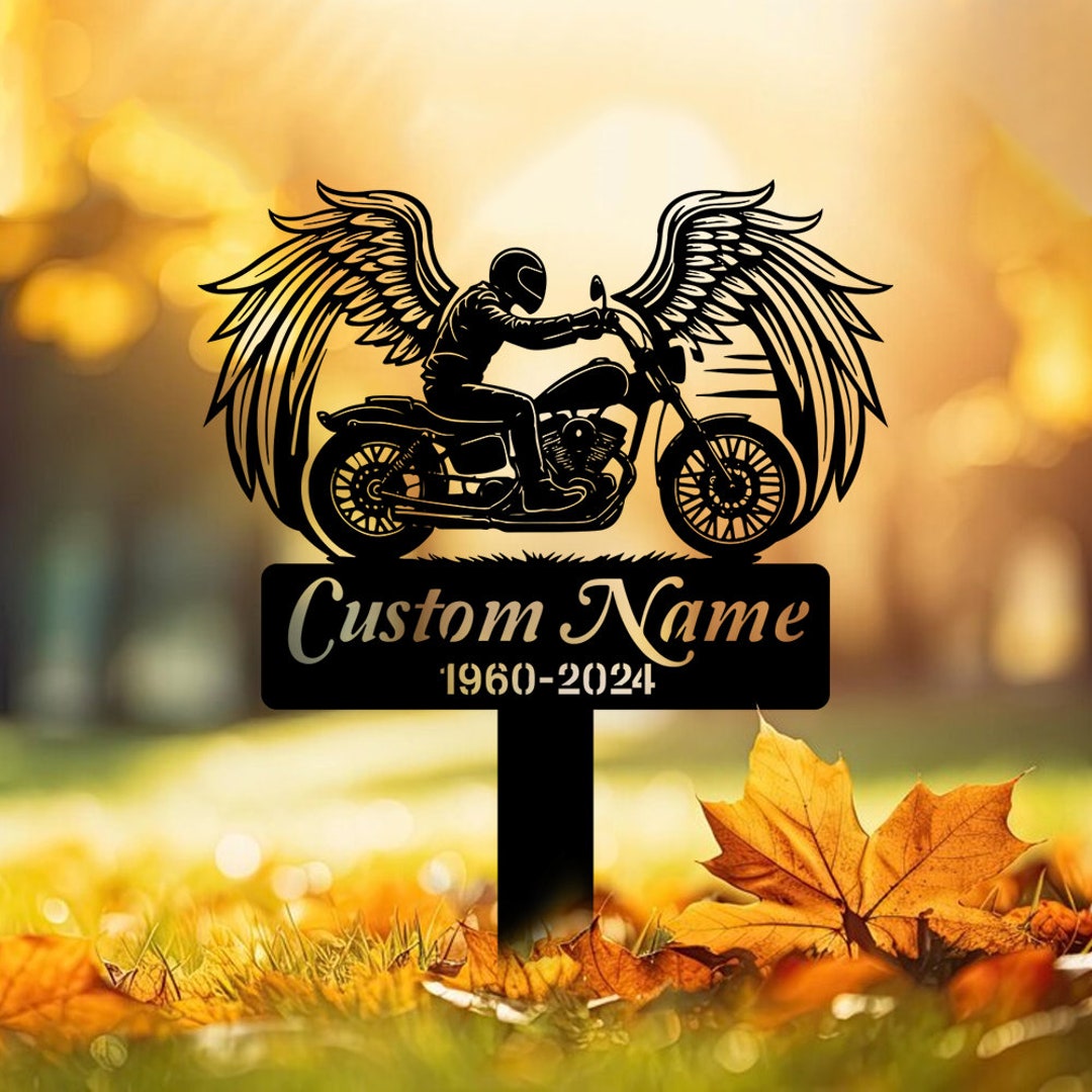 Personalized Motorcycle Rider Memorial Sign, Dad Grave Site Decor ...
