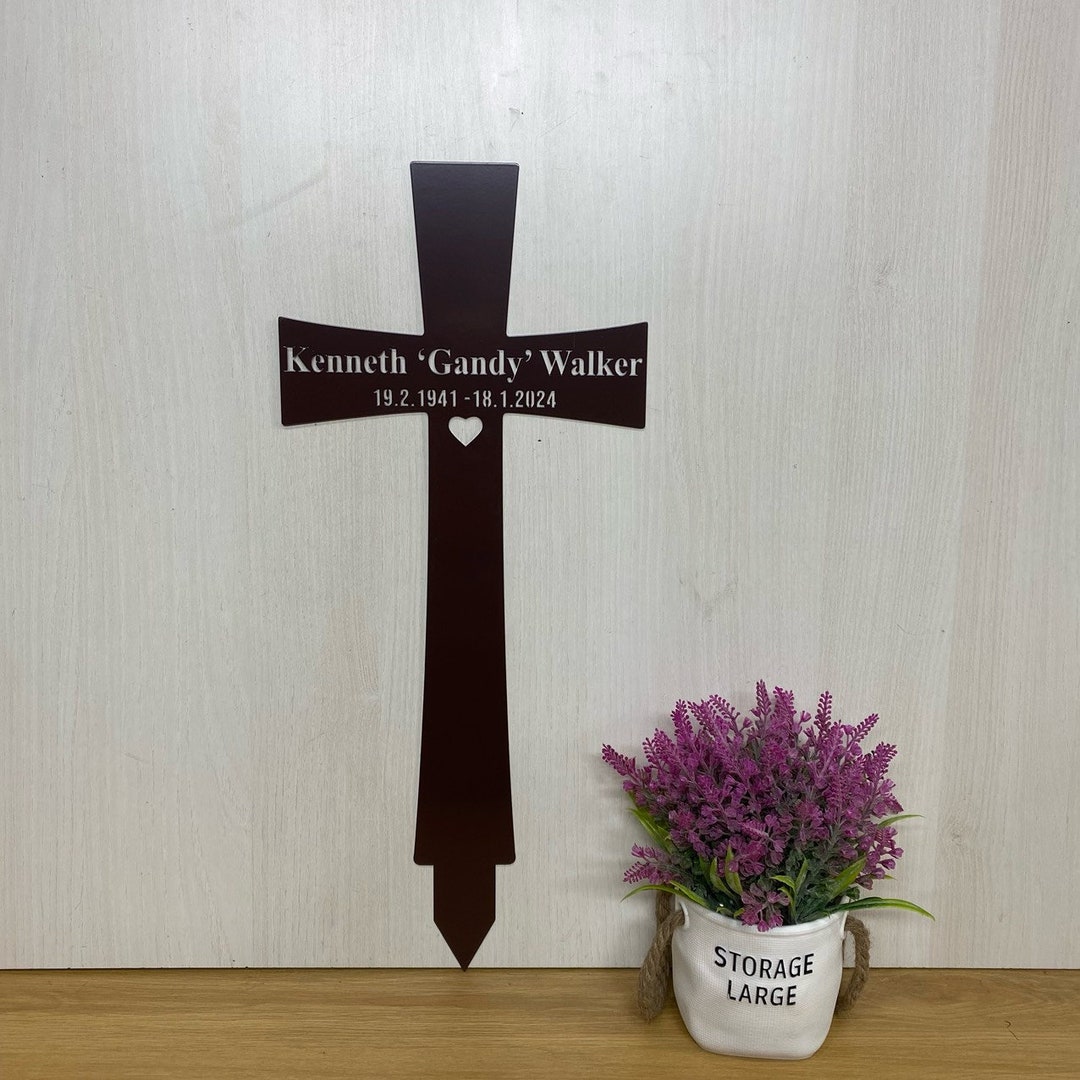Personalized Cross Stake, Custom Metal Cross Memorial Stake, Loss of ...