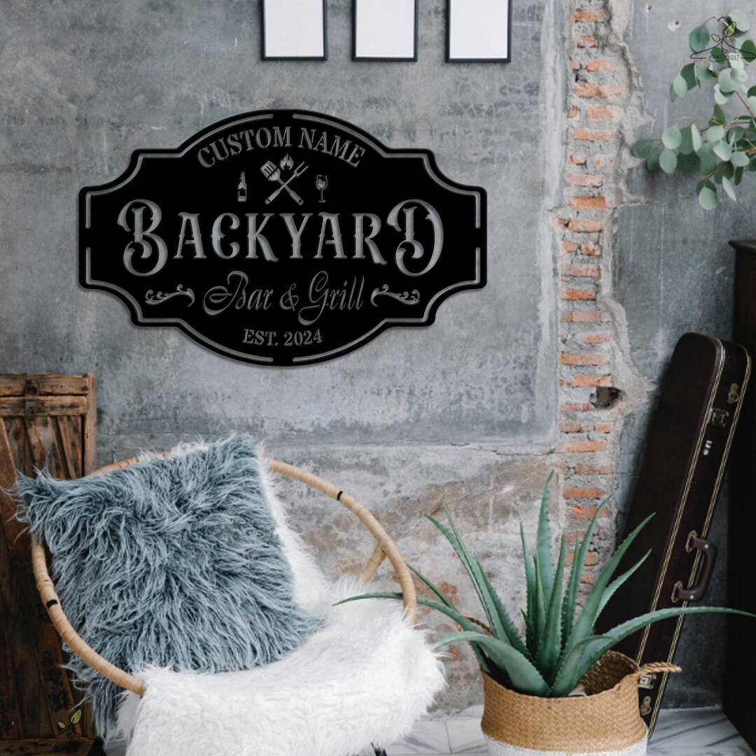 Custom Backyard Bar & Grill Metal Sign, Personalized Outdoor Decor ...