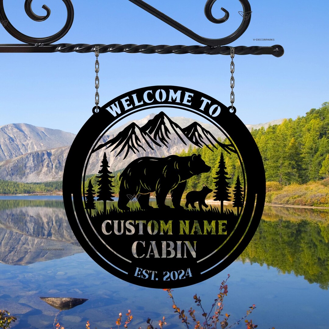 Personalized Metal Bear Sign Wall Art, Bear Cabin Sign, Cabin Decor ...
