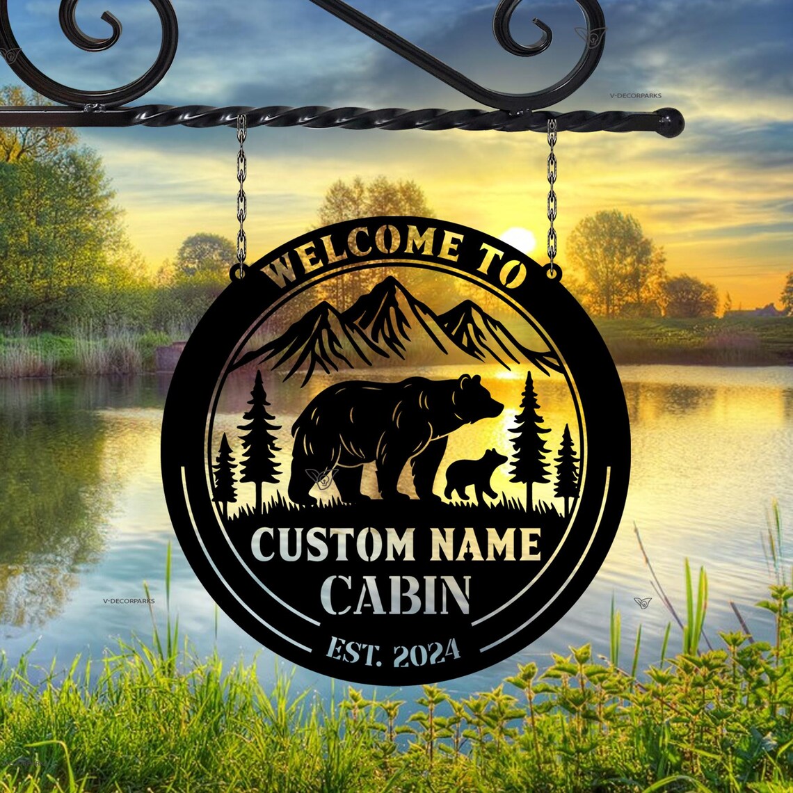 Personalized Metal Bear Sign Wall Art, Bear Cabin Sign, Cabin Decor ...
