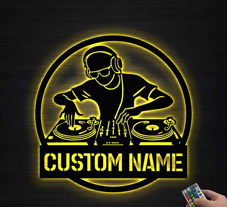 Custom DJ Disc Jockey Music Metal Wall Art With Led Lights Personalized ...