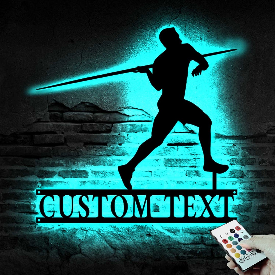 Personalized Man Javelin Thrower Metal Wall Art LED Lights, Custom ...