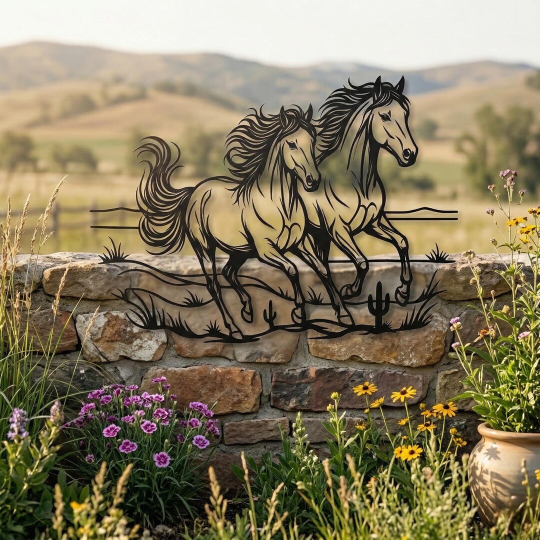 Running Horses Metal Wall Art, Western Horse Decor, Farmhouse Outdoor ...