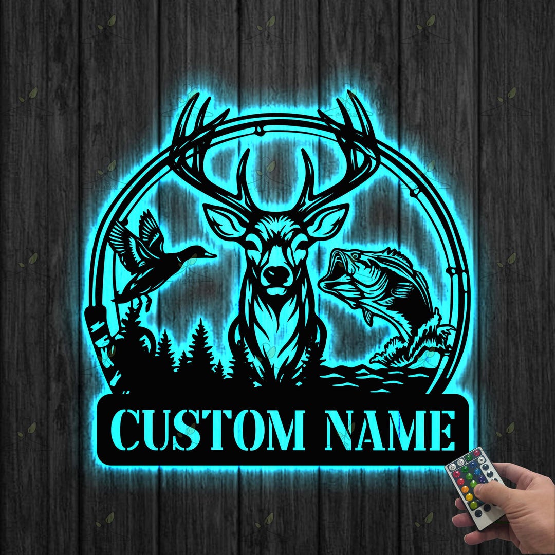Personalized Hunter Name Sign, Custom Deer Turkey and Bass Fishing ...