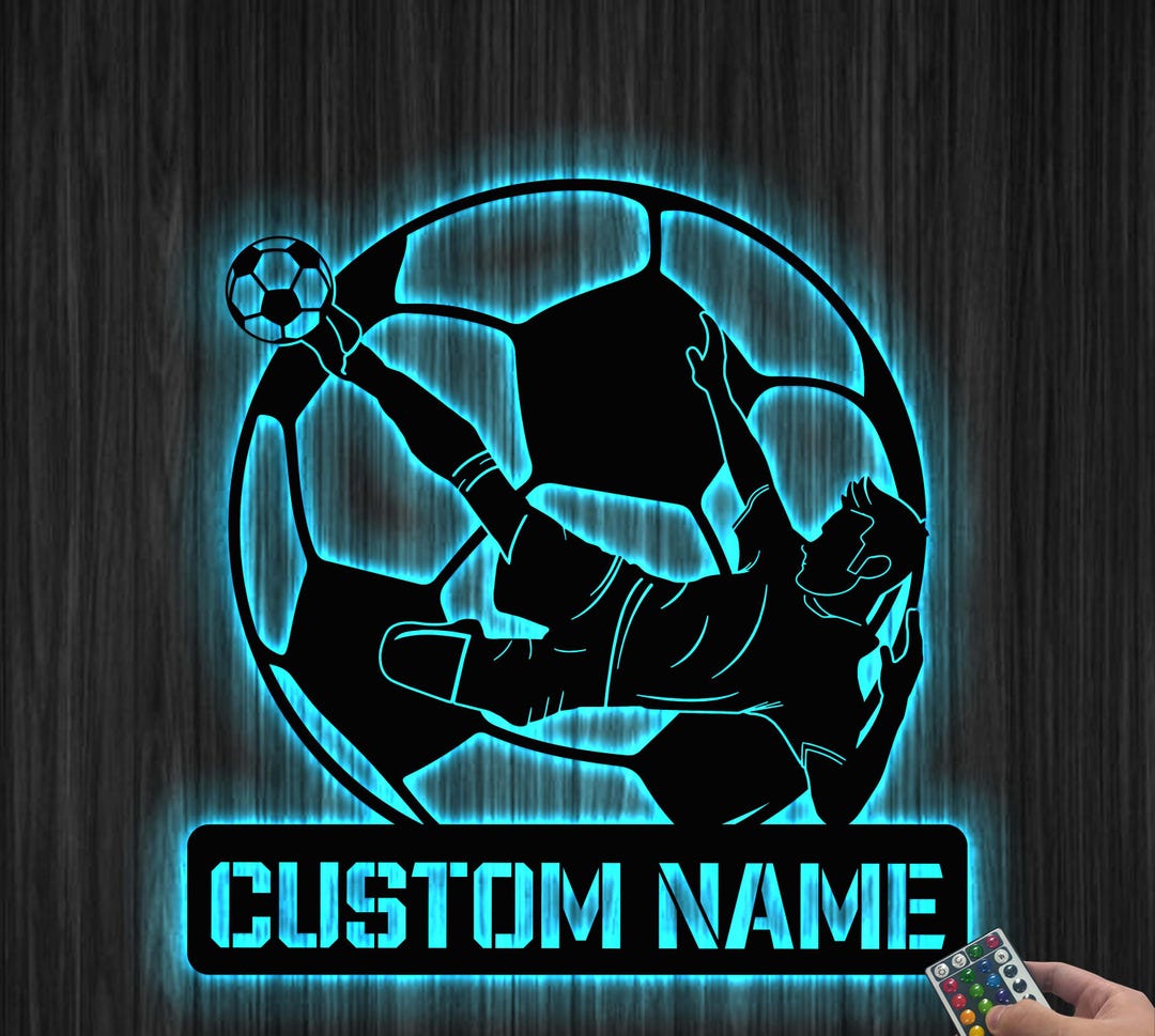 Personalized Soccer Metal Sign With Led Lights, Soccer Player Sign ...